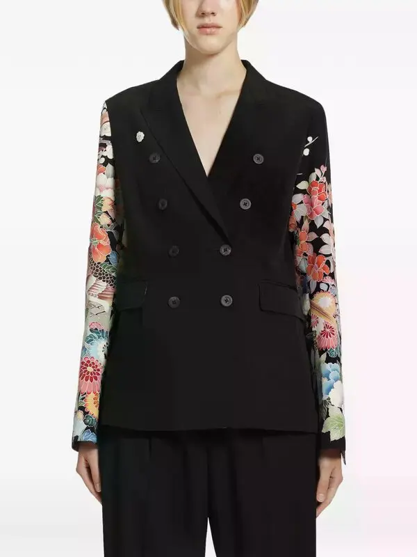 IBRIGU Double-breasted Floral Print Blazer