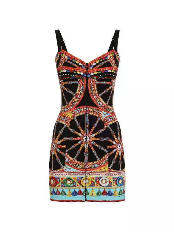 Dolce & Gabbana Carretto-print Short Charmeuse Dress - Black