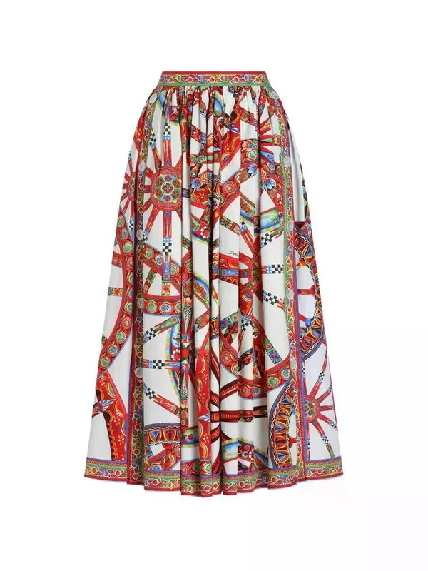 Dolce & Gabbana Carretto-print Poplin Long Skirt