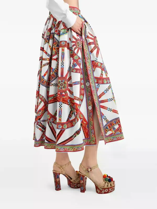 Dolce & Gabbana Carretto-print Poplin Long Skirt