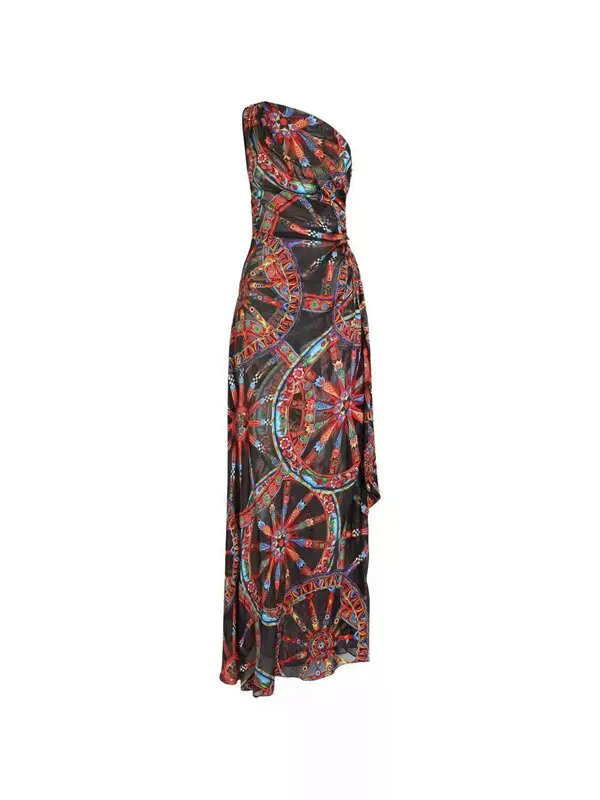 Dolce & Gabbana Carretto-print One-shoulder Twill Dress - Black