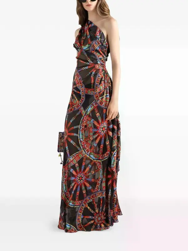 Dolce & Gabbana Carretto-print One-shoulder Maxi Dress - Black