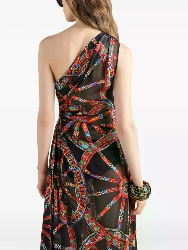 Dolce & Gabbana Carretto-print One-shoulder Maxi Dress - Black