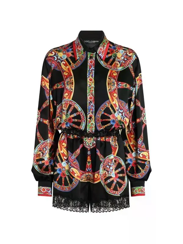 Dolce & Gabbana Carretto-print Lightweight Satin Jumpsuit - Black
