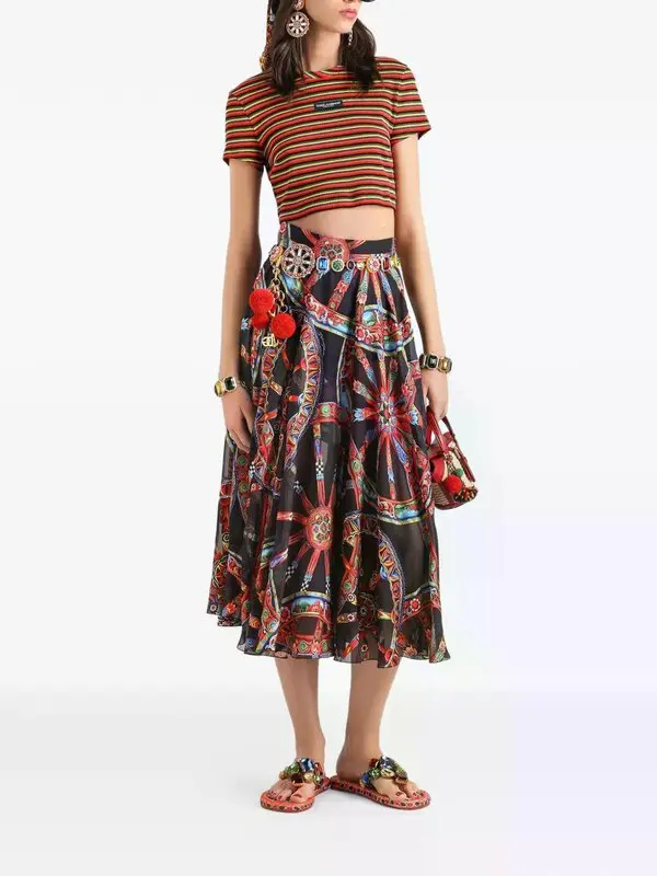 Dolce & Gabbana Long Circle Skirt In Carretto-print Devoré Twill