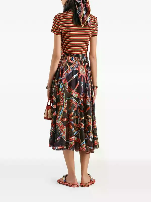 Dolce & Gabbana Long Circle Skirt In Carretto-print Devoré Twill