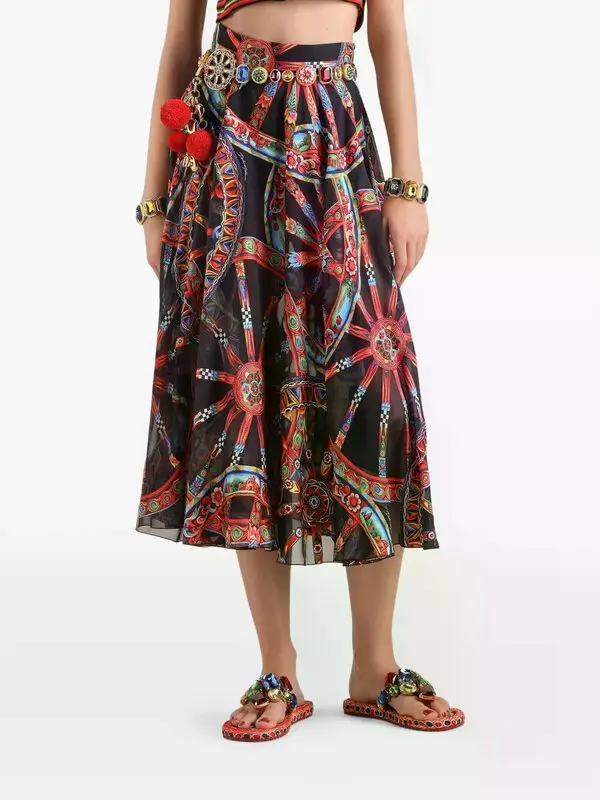 Dolce & Gabbana Long Circle Skirt In Carretto-print Devoré Twill