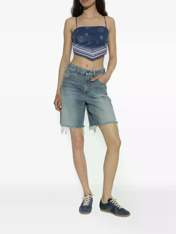 LoveShackFancy Mollie Floral Print Cropped Top - Blue