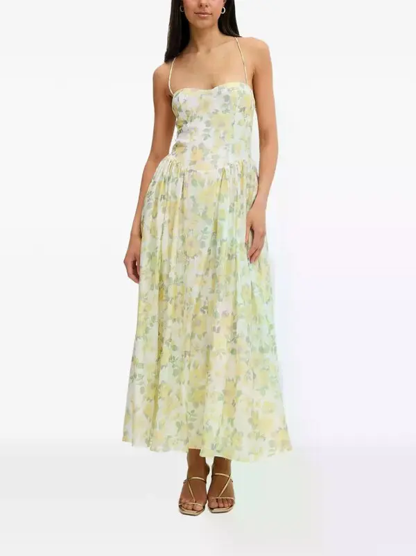 Bardot Floral Print Lace-up Maxi Dress - Yellow