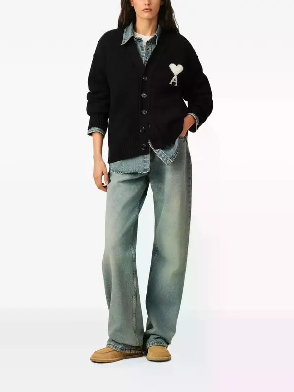 AMI Paris Wool Cardigan With De Coeur