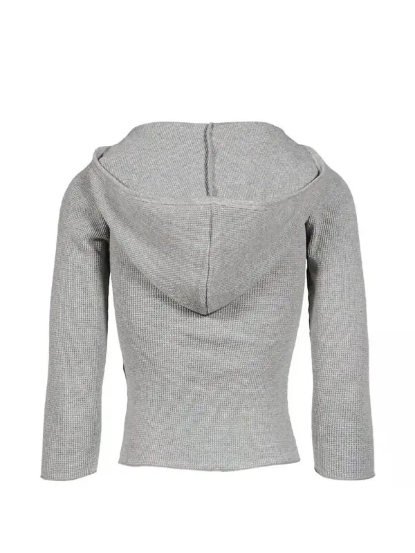 GLOWNY 3/4 Sleeve Waffle Knit Button Hoodie