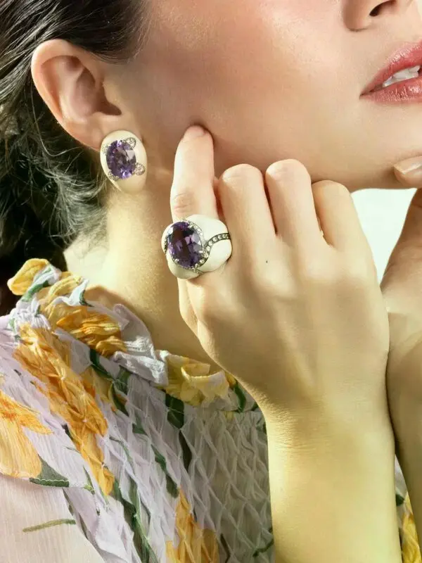 ANDREOLI Diamond And Amethyst Ring - Silver