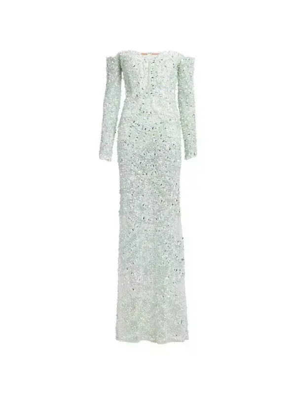 Elie Saab Bead-embroidered Off-shoulder Maxi Dress