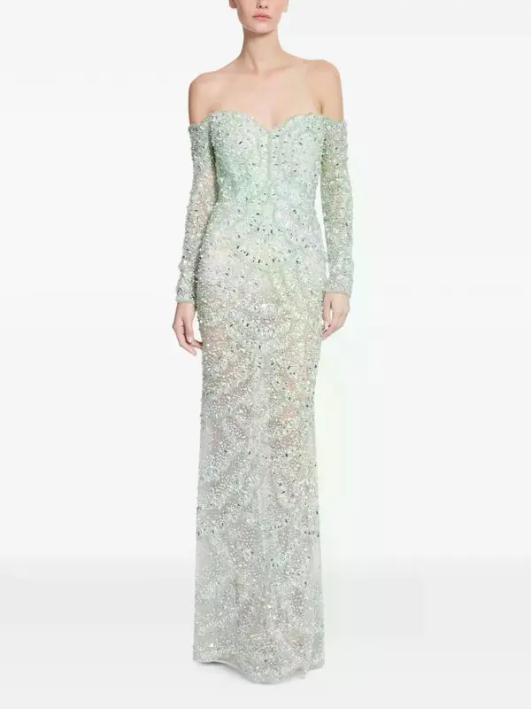 Elie Saab Bead-embroidered Off-shoulder Maxi Dress