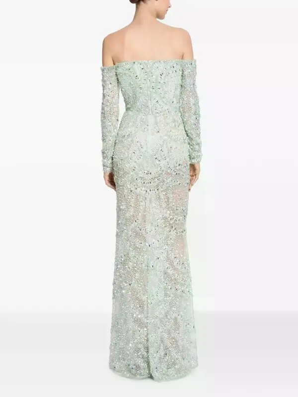 Elie Saab Bead-embroidered Off-shoulder Maxi Dress