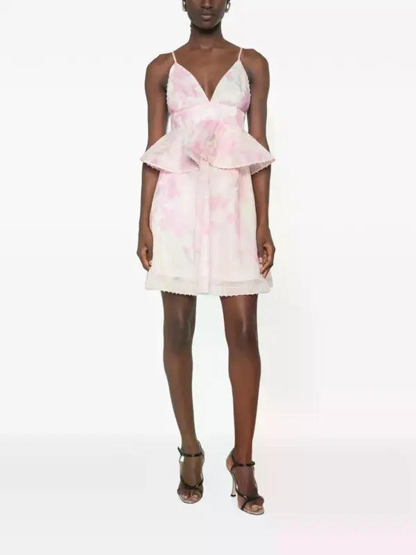 PAPER LACE Haudrey Floral-print Peplum Mini Dress - Neutrals