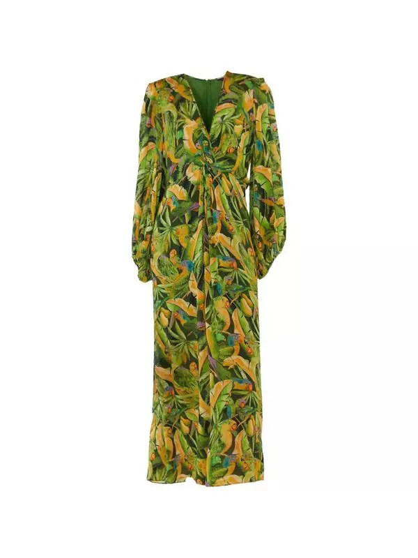 Farm Rio Parrot-print Gathered-waist Midi Dress - Green