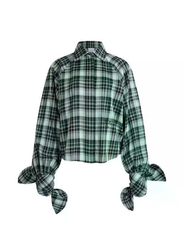 PATOU Bow-sleeve Check Blouse