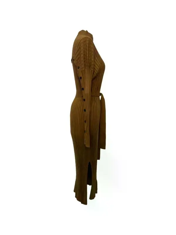 Proenza Schouler Ribbed Knit High Neck Belted Dress