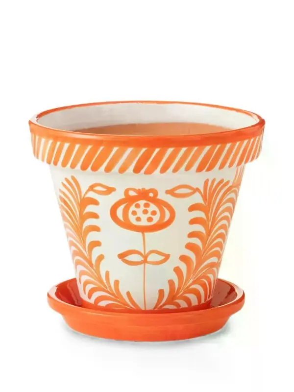 J-LINE Floral-print Terracotta Flowerpot