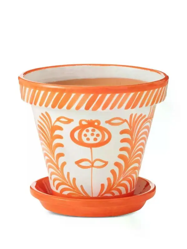 J-LINE Floral-print Terracotta Flowerpot - White