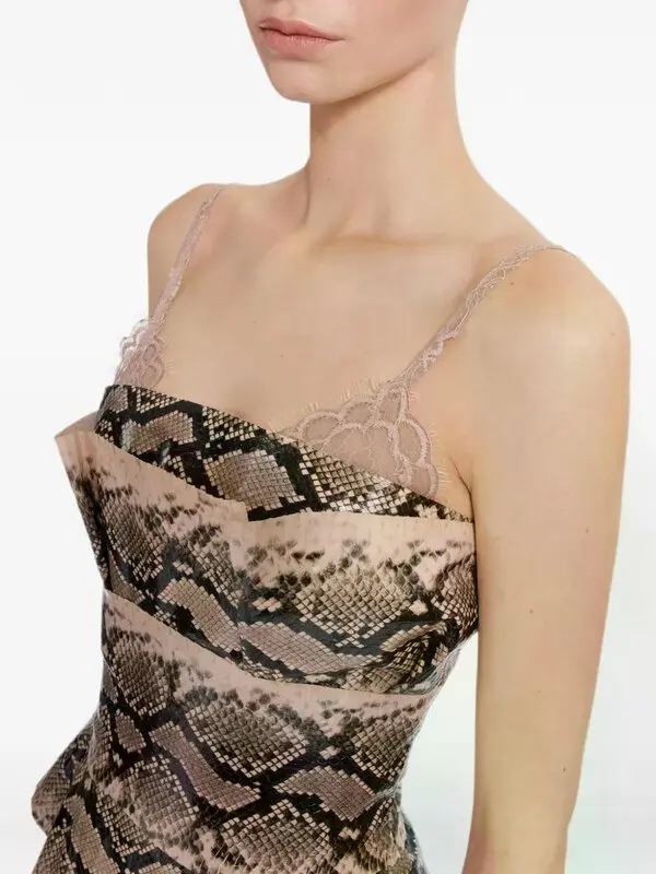 Elie Saab Python-effect Peplum Leather Corset