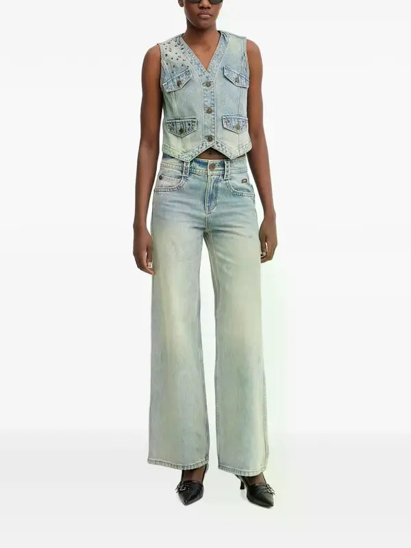 Miss Sixty Stud-embellished Embroidered Wide-leg Jeans