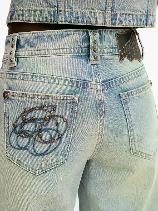 Miss Sixty Stud-embellished Embroidered Wide-leg Jeans