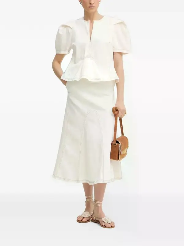 Munthe Braylin Contrast-stitch A-line Midi Skirt - White