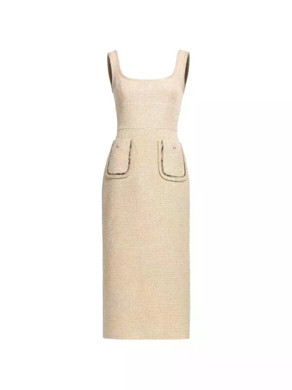 Elie Saab Bouclé Midi Dress With Python Print Trim