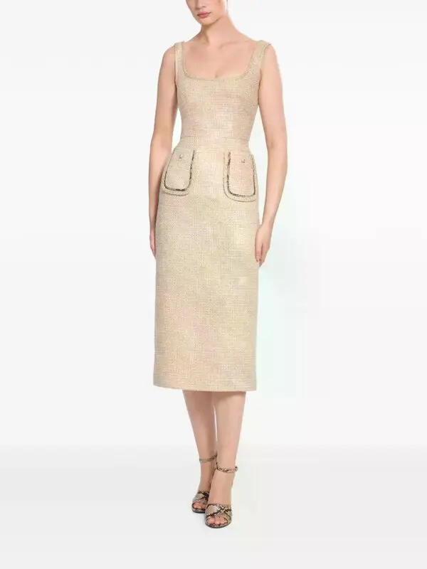 Elie Saab Bouclé Midi Dress With Python Print Trim