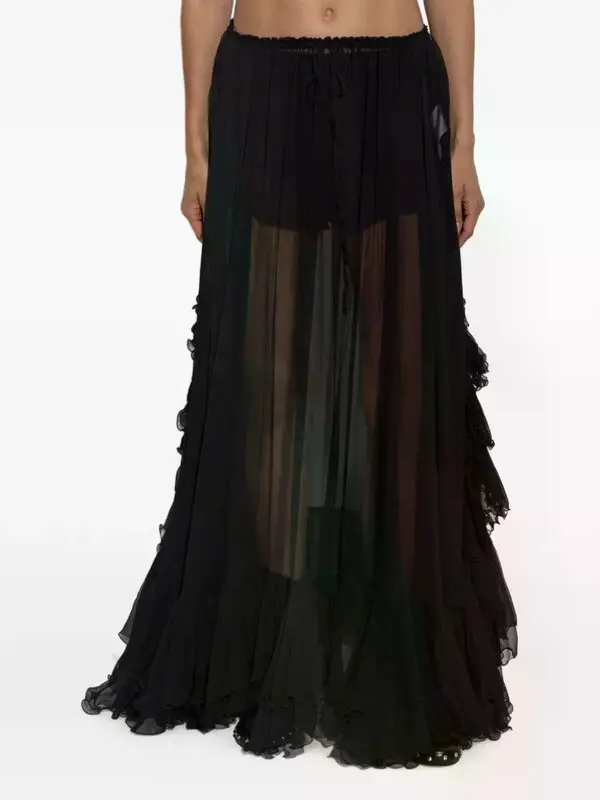 Chloé Ruffled Tiered Silk Maxi Skirt - Black