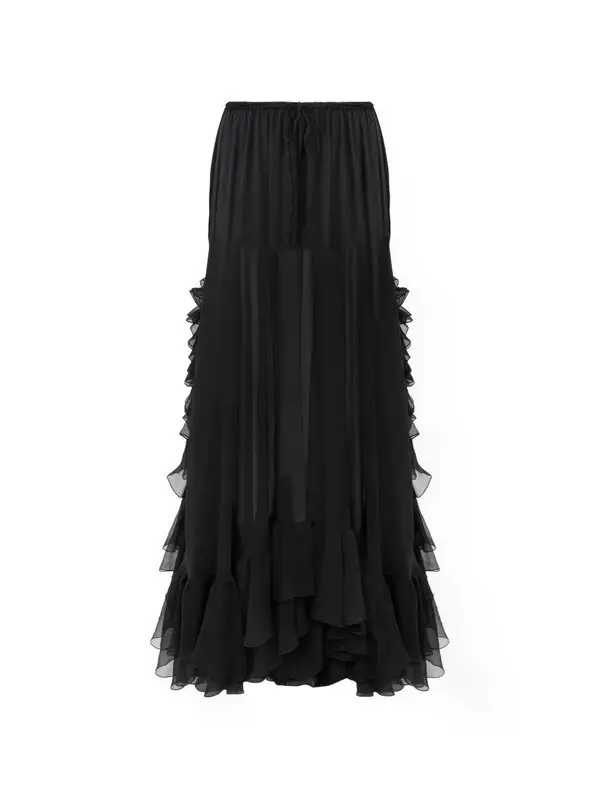 Chloé Ruffled Tiered Silk Maxi Skirt - Black