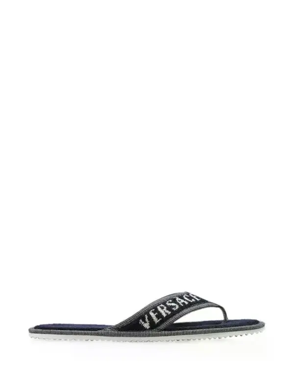 Versace Logo-embroidered Terry Slippers - Blue