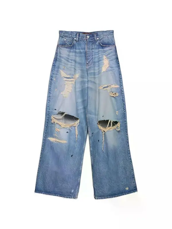 MASU Distressed Wide-leg Jeans - Blue