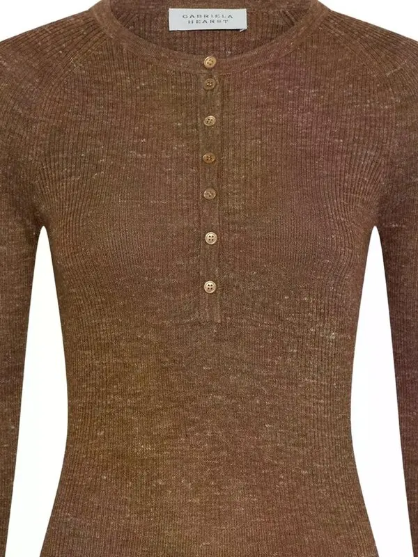 Gabriela Hearst Agnes Ribbed Knit Polo Top - Brown