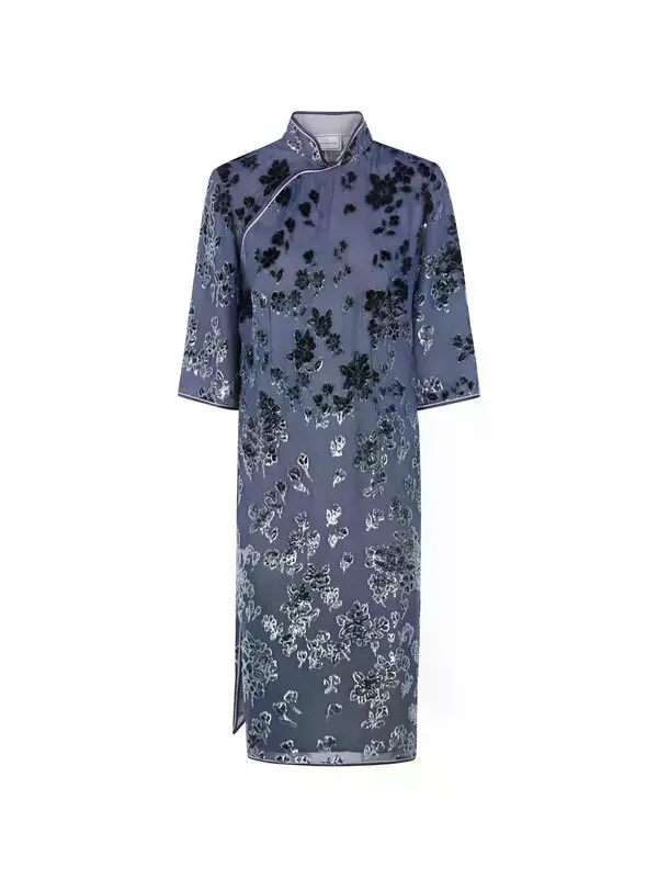 PIERRE-LOUIS MASCIA Floral-devoré Mandarin-collar Midi Dress