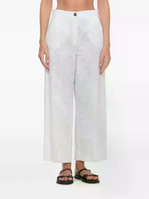 EMME Embroidered Floral Wide Leg Trousers - White