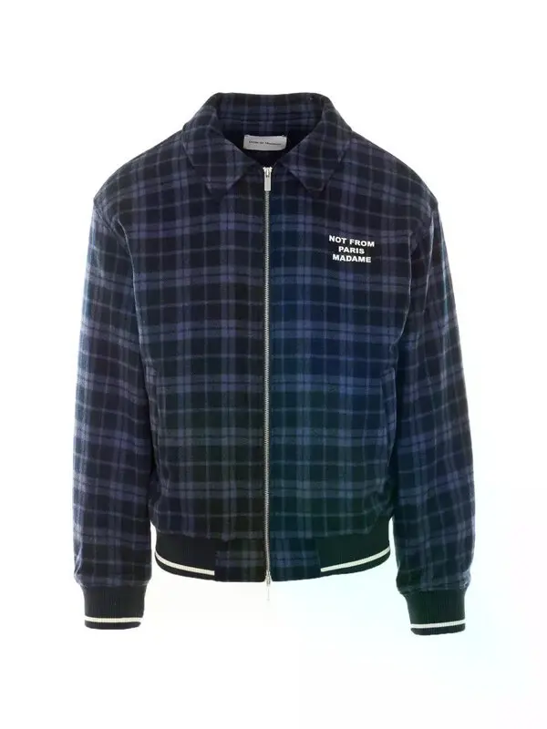 Drole De Monsieur Checked Slogan Zip-up Jacket