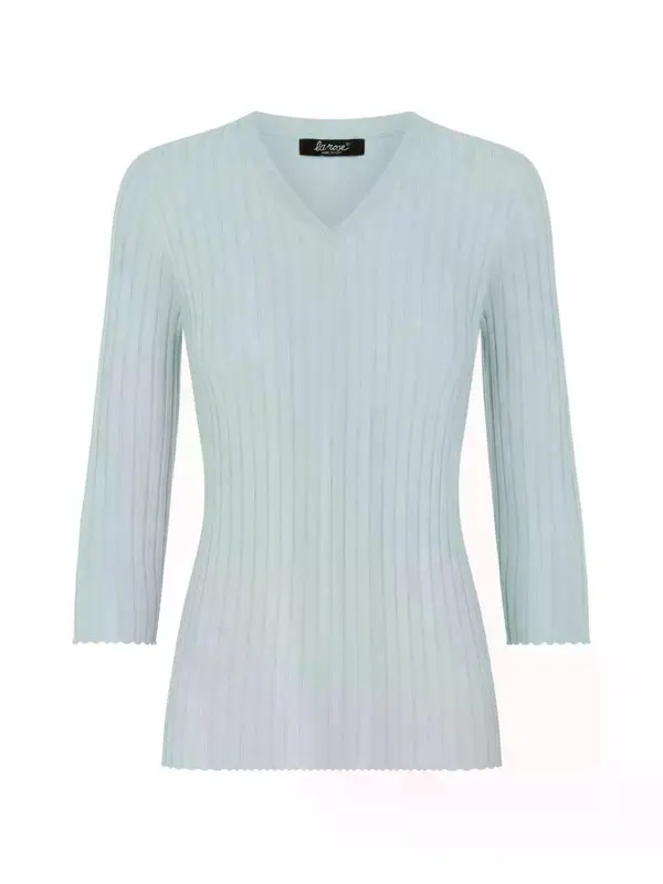 LA ROSE Ribbed-knit V-neck Sweater