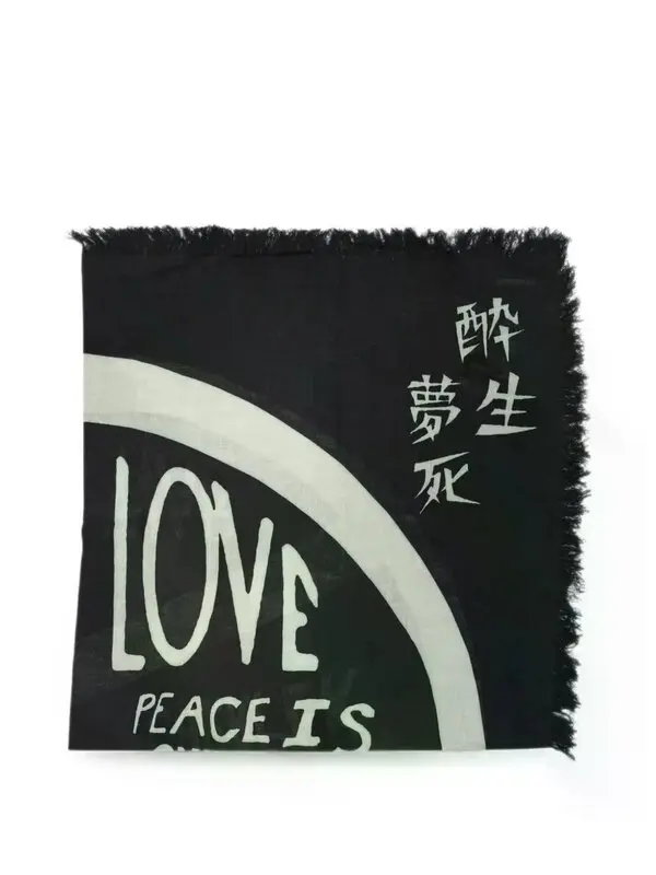 Kapital Giant Peace Frayed Scarf - Black