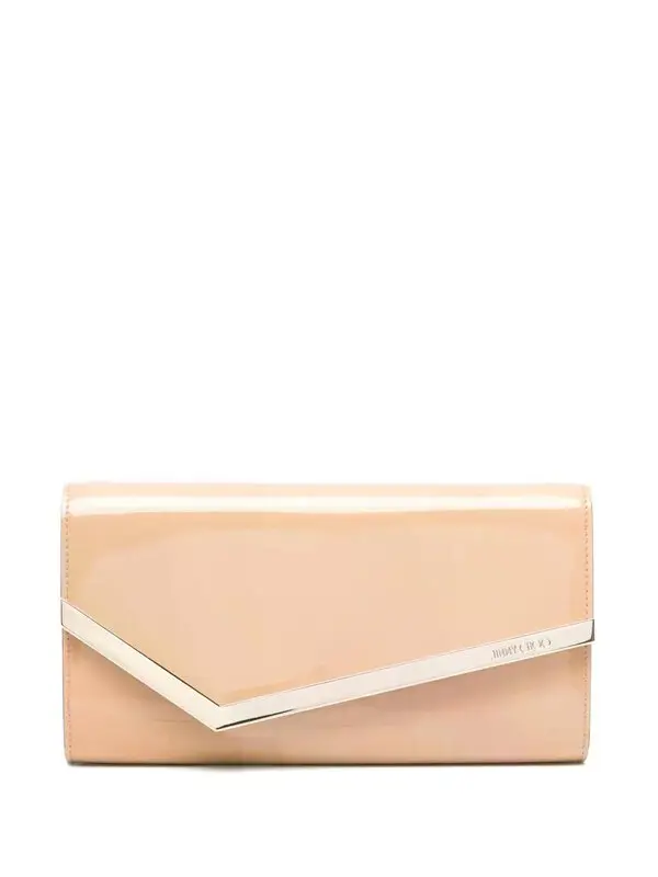 JIMMY CHOO Emmie Patent-leather Clutch Bag - Neutrals