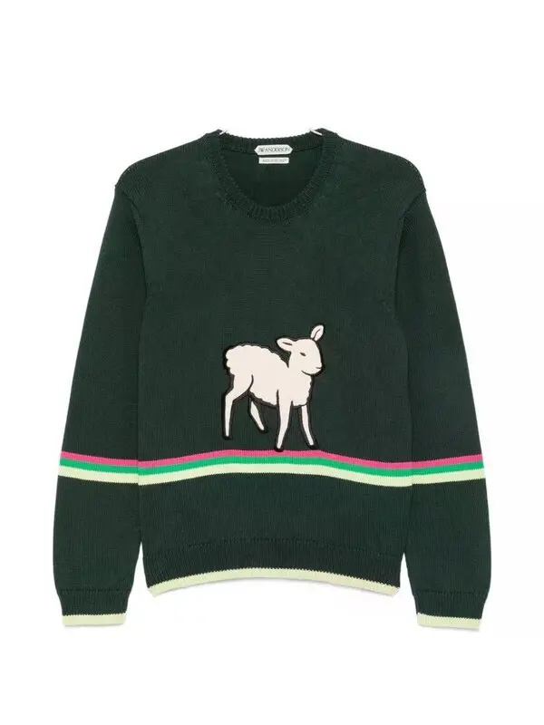 JW Anderson Lamb-intarsia Striped-trim Sweater
