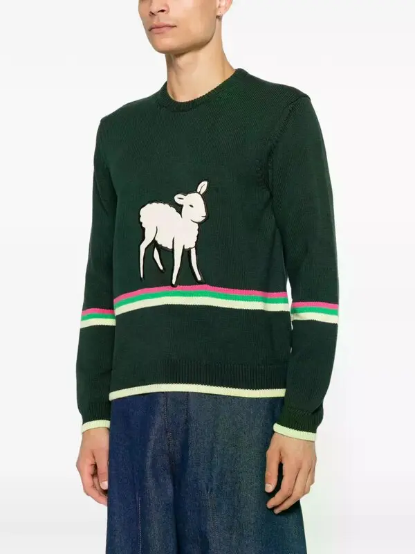 JW Anderson Lamb-intarsia Striped-trim Sweater