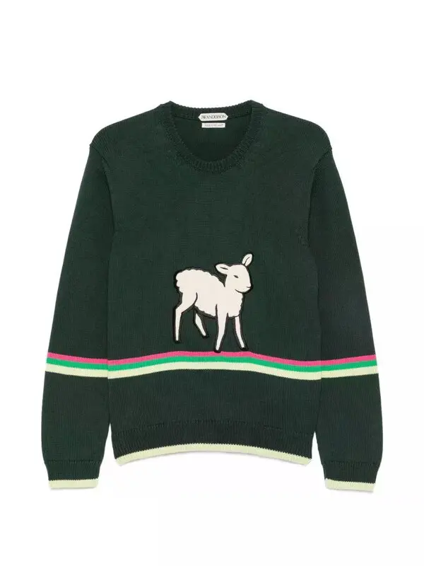 JW Anderson Lamb Intarsia Striped Trim Sweater - Green