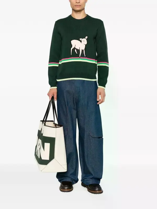 JW Anderson Lamb Intarsia Striped Trim Sweater
