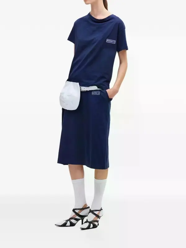 JULIE KEGELS Dark Navy Pulled-neckline Logo-patch T-shirt