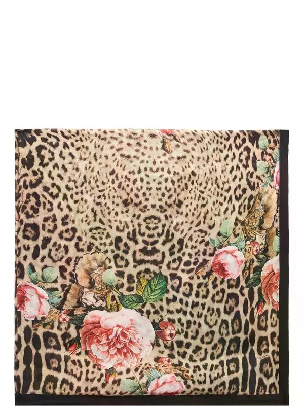 Roberto Cavalli Leopard-print Floral-motif Scarf