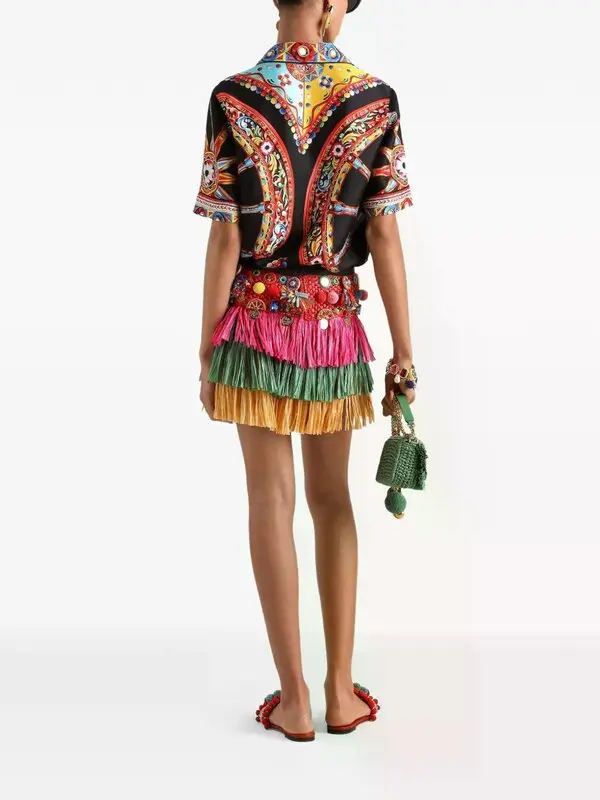 Dolce & Gabbana Carretto-print Silk Twill Short Sleeve Shirt
