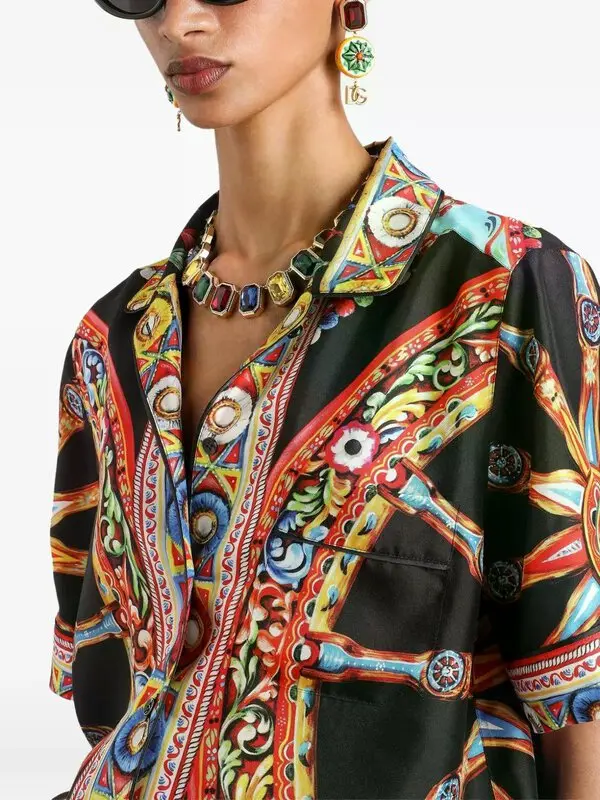 Dolce & Gabbana Carretto-print Silk Twill Short Sleeve Shirt